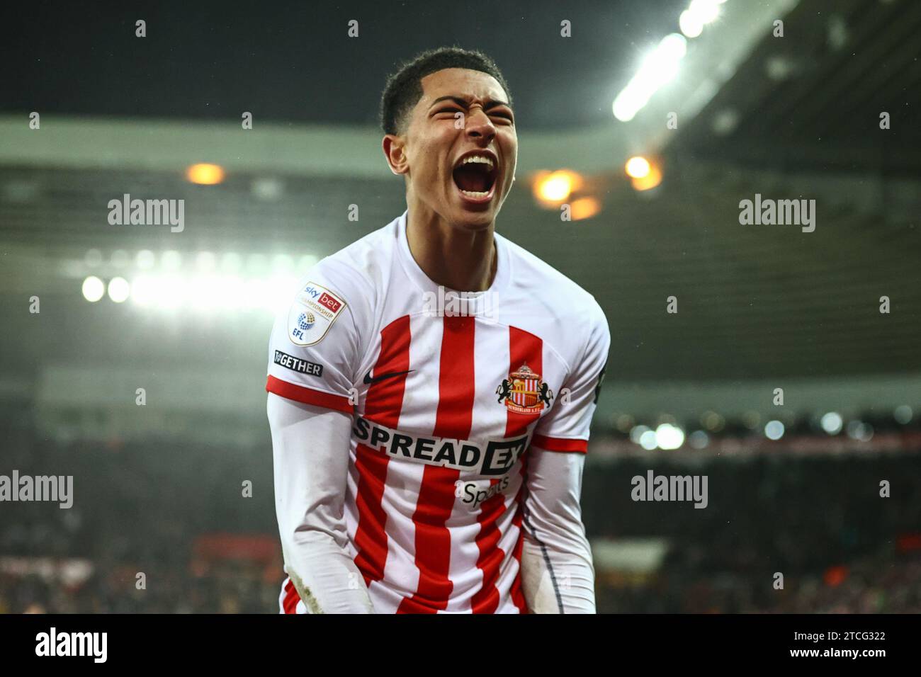 Jobe Bellingham #7 of Sunderland celebrates his goal to make it 1-0 ...