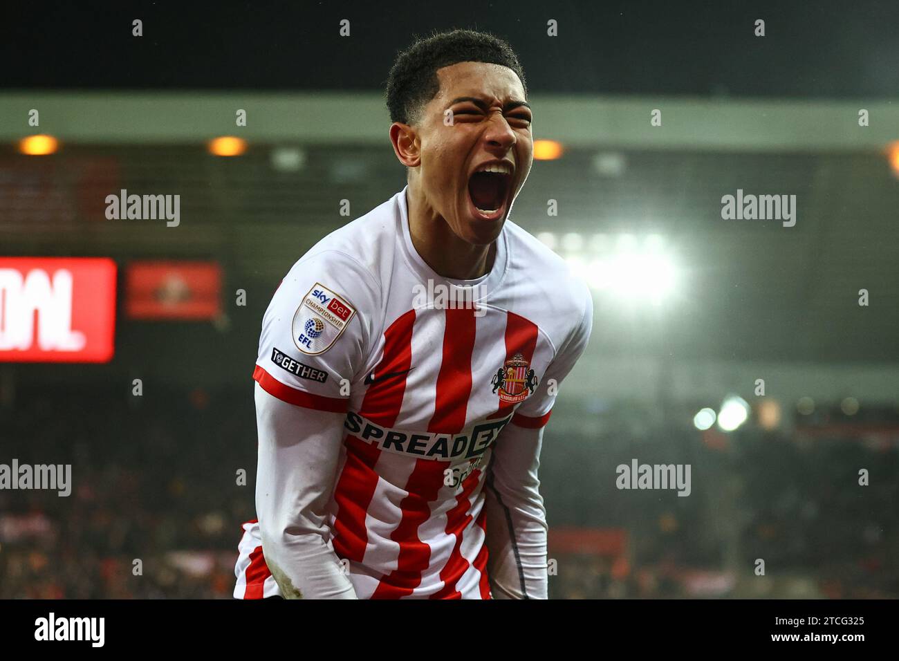 Jobe Bellingham #7 of Sunderland celebrates his goal to make it 1-0 ...