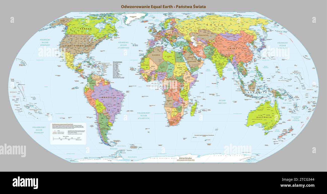 Polish language Political map of the world Equal earth projection Stock ...