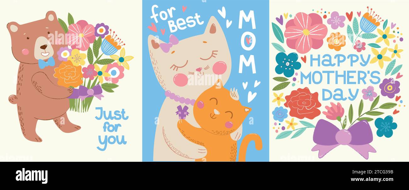 Happy Mothers Day Vector Posters Set Stock Vector Image And Art Alamy