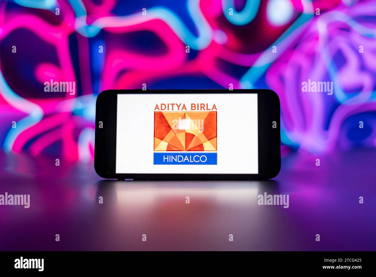 In this photo illustration, the Aditya Birla Hindalco logo is seen ...