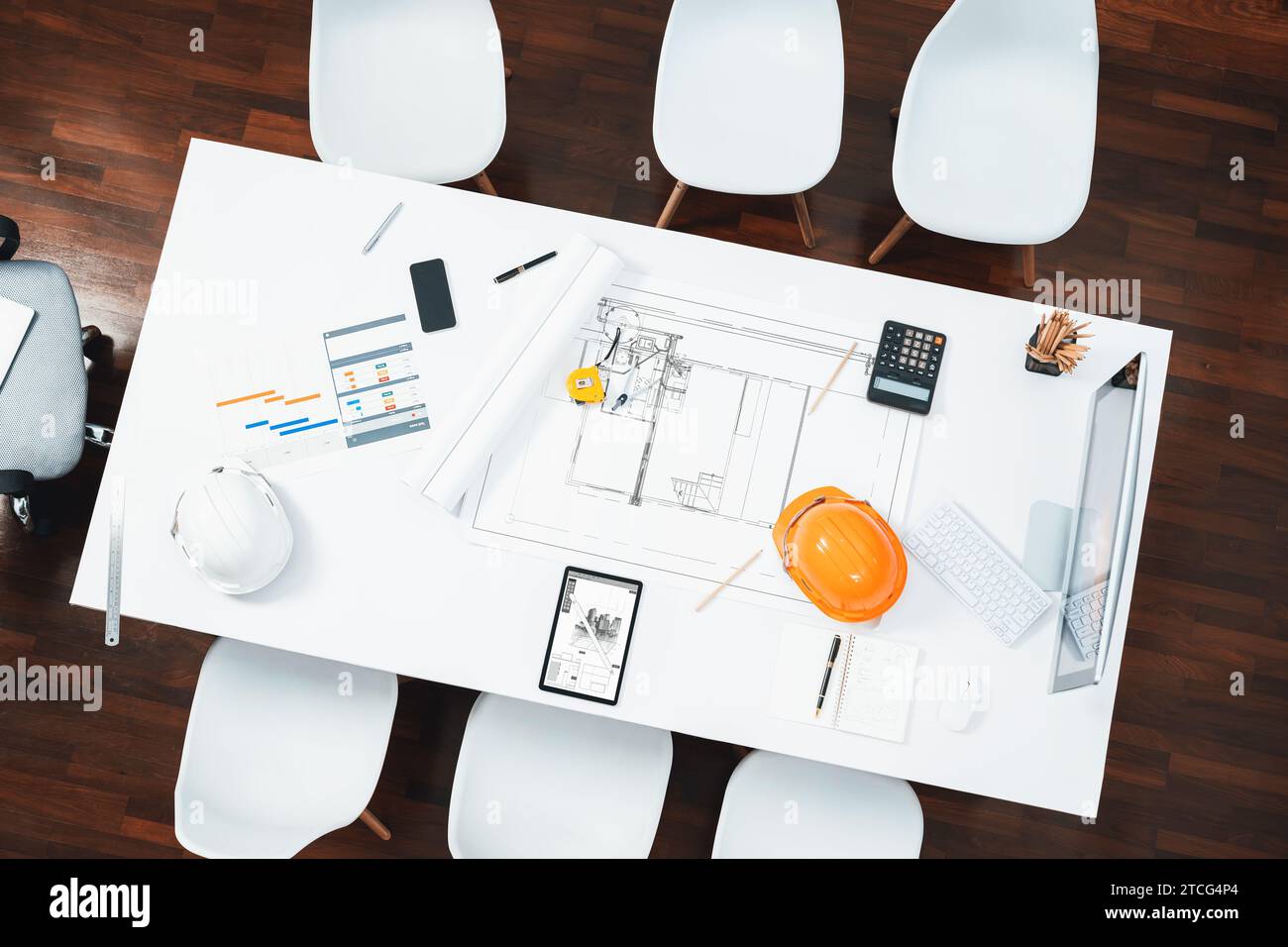 Top view empty workspace table for civil engineer and architectural ...