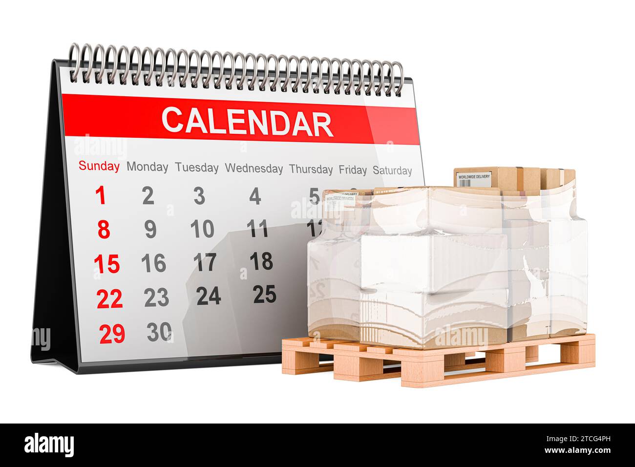 Date of shipping and logistics. Desk calendar with parcels on the ...