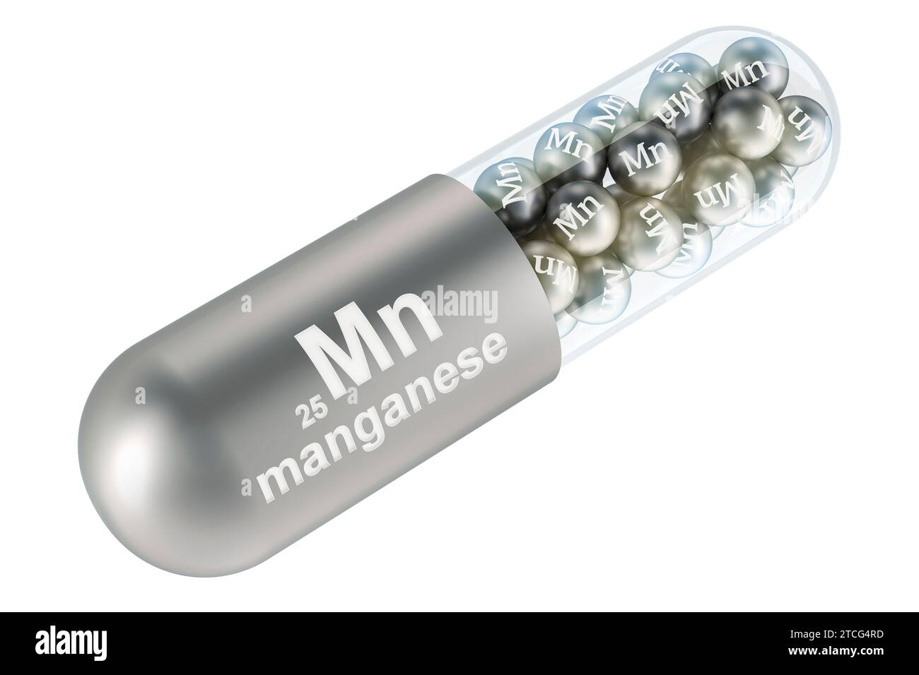 Capsule with manganese Mn element, 3D rendering isolated on white ...