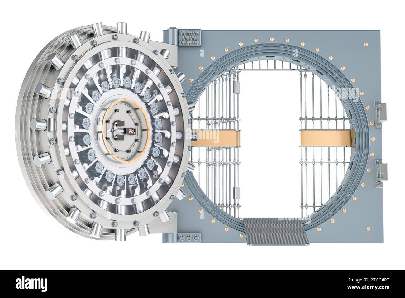 Empty Opened Bank Vault Door, 3D rendering isolated on white background Stock Photo - Alamy