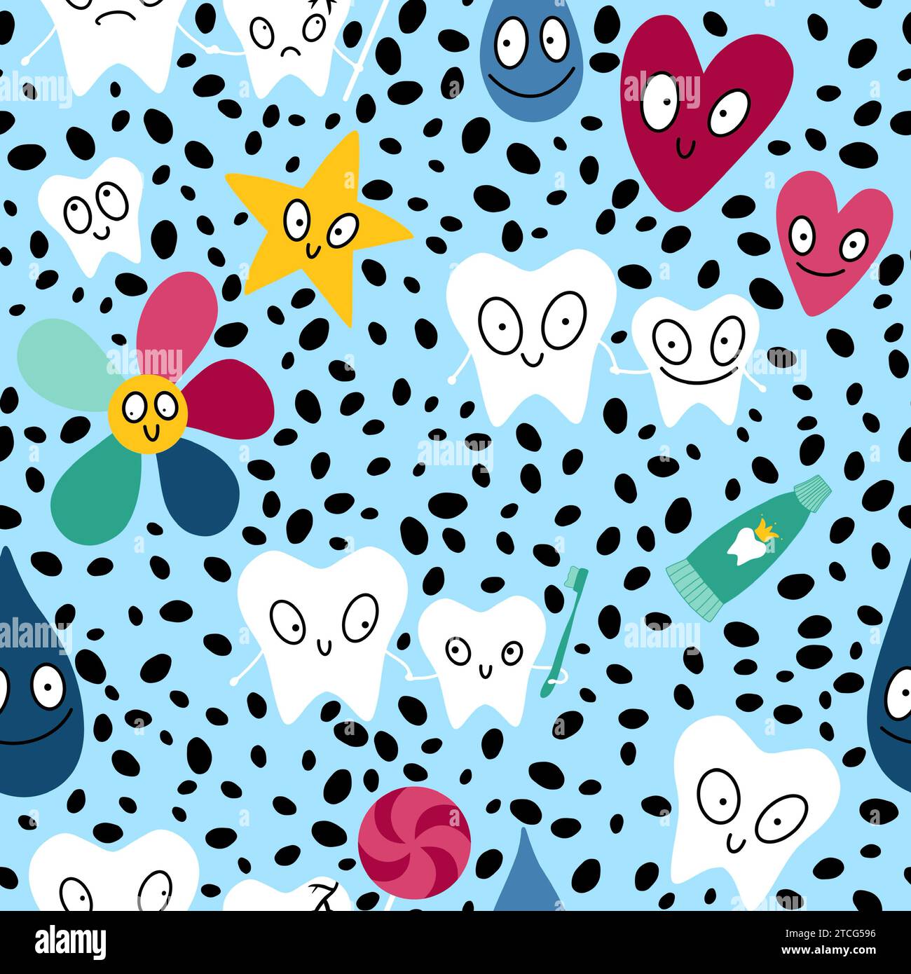Cartoon retro seamless teeth pattern for wrapping paper and kids ...