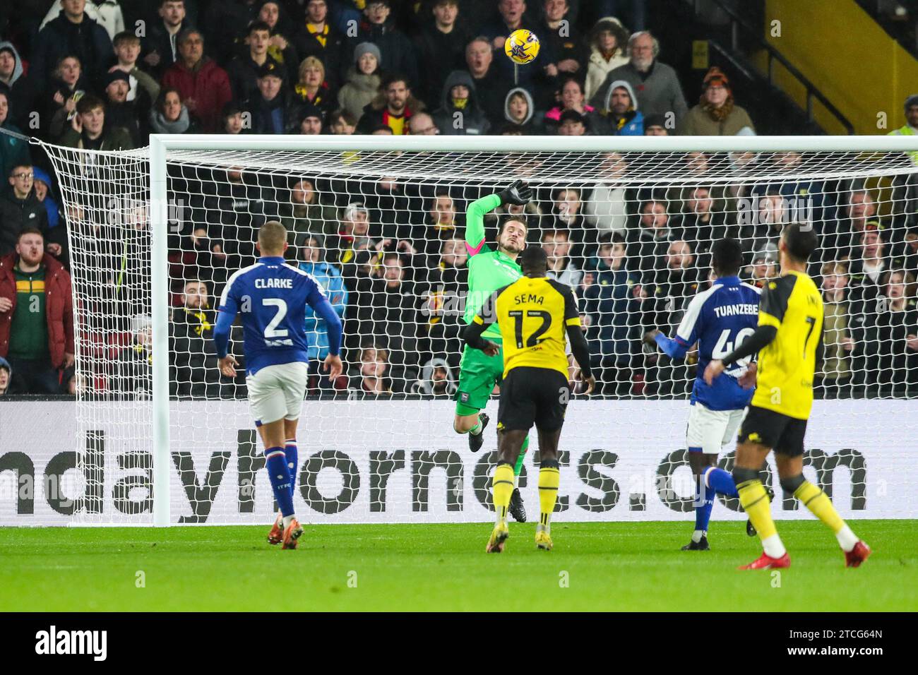 Watford, United Kingdom on 12 December 2023, Ipswich Town goalkeeper ...
