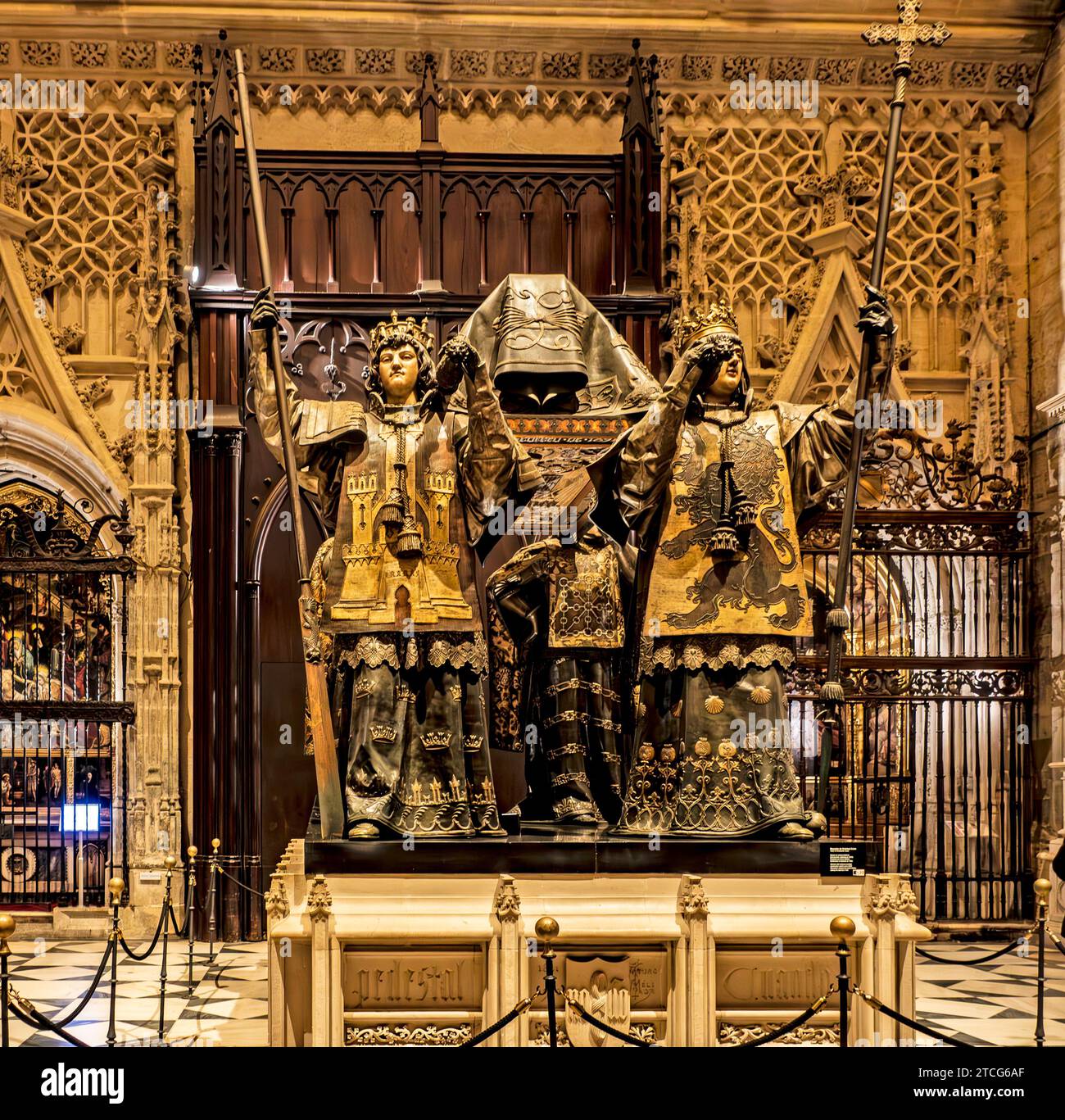 The tomb of Christopher Columbus in the Seville Cathedral, Spain, a ...