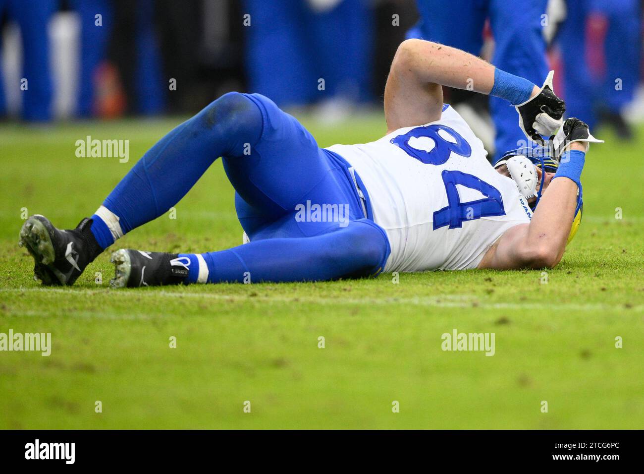 Los Angeles Rams tight end Hunter Long (84) lies injured during the ...