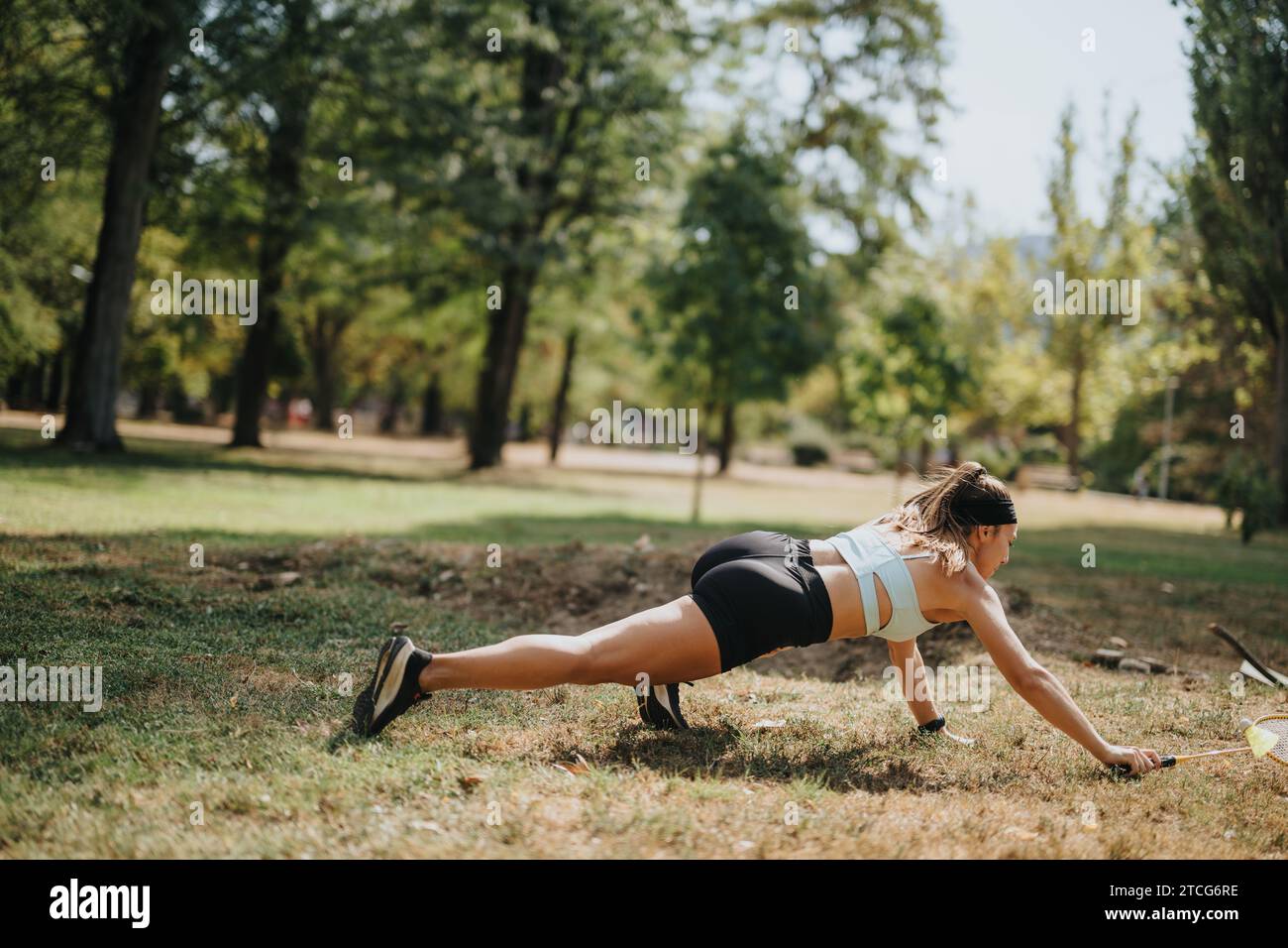 Attractive, badminton player fell after unsuccessful reaching the ...