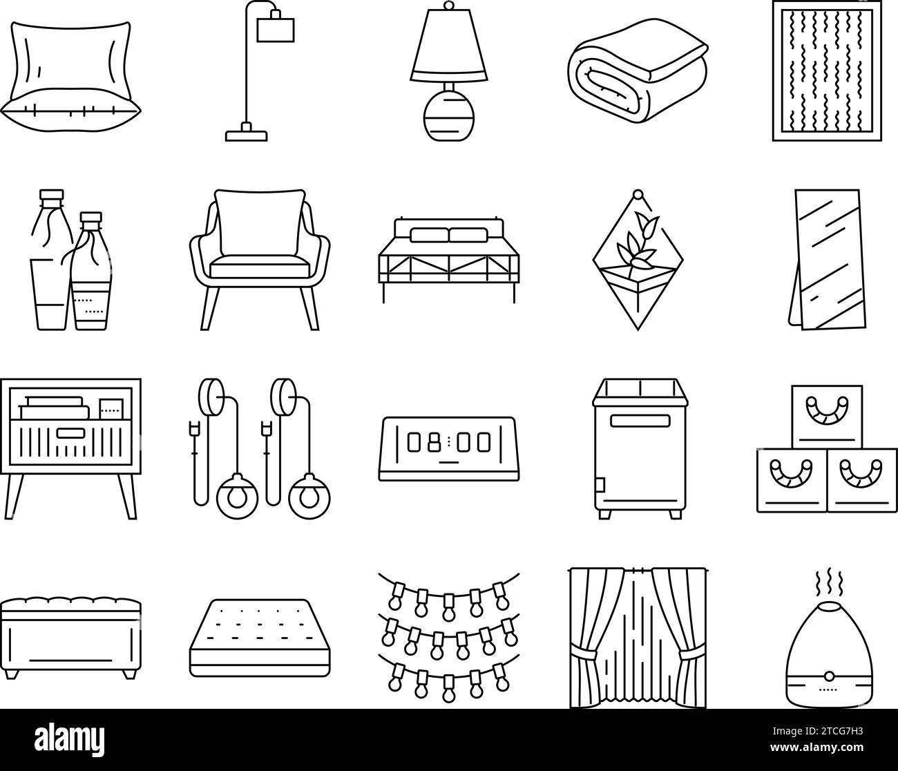 bedroom room interior bed icons set vector Stock Vector Image & Art - Alamy