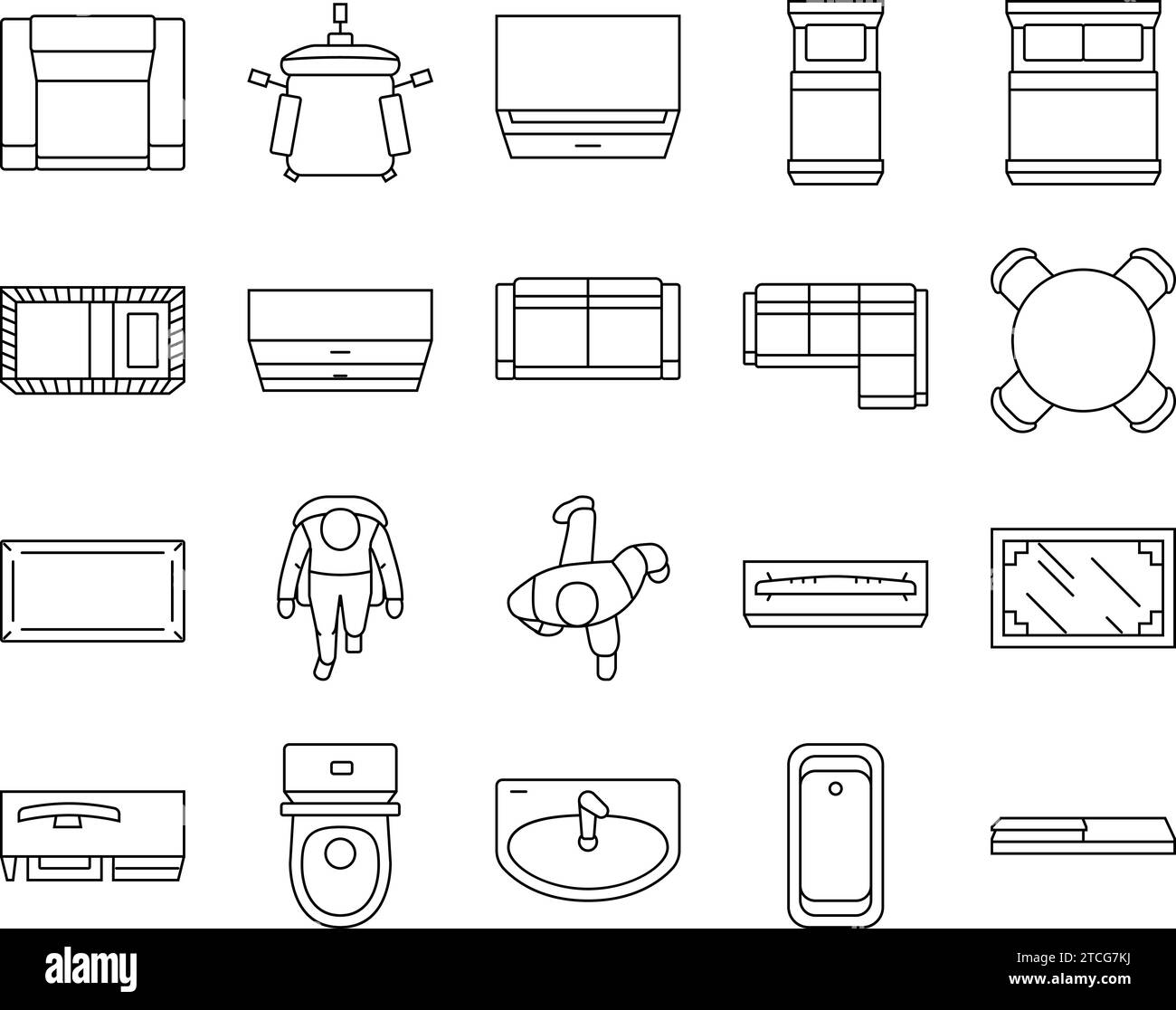 floor plan interior furniture icons set vector Stock Vector Image & Art ...