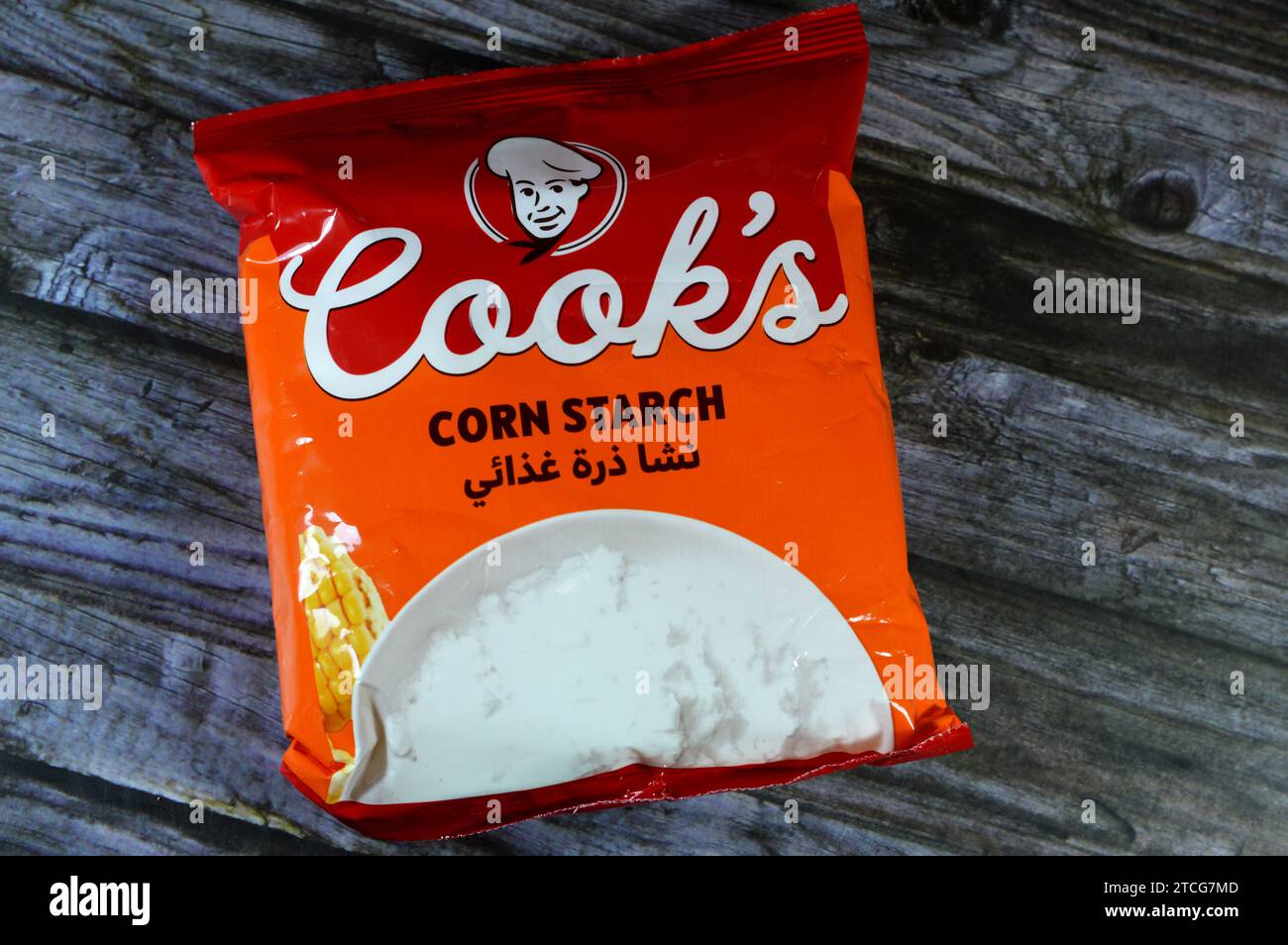 Cairo, Egypt, December 10 2023: Corn starch powder from Cook's food ...
