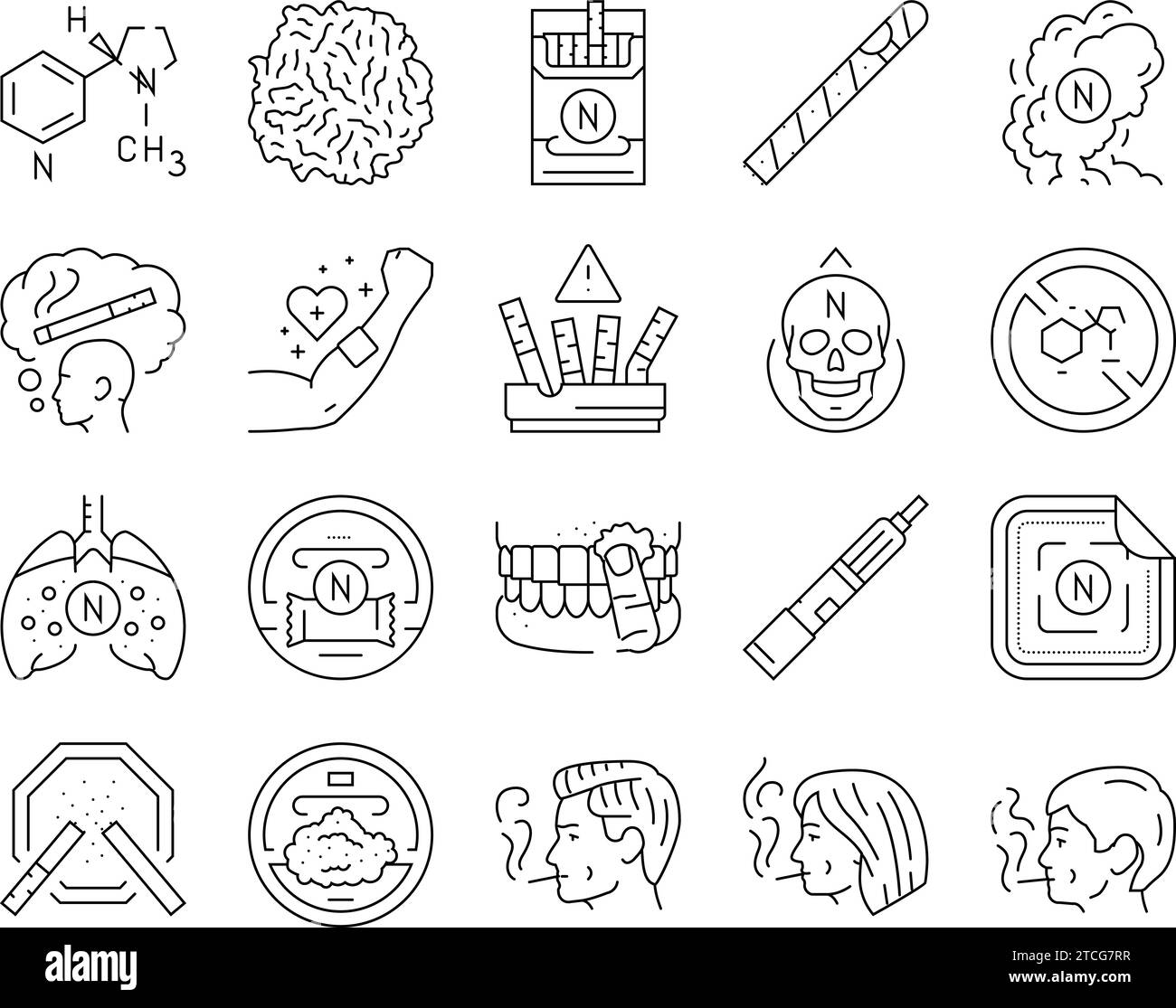 nicotine cigarette tobacco smoke icons set vector Stock Vector Image ...