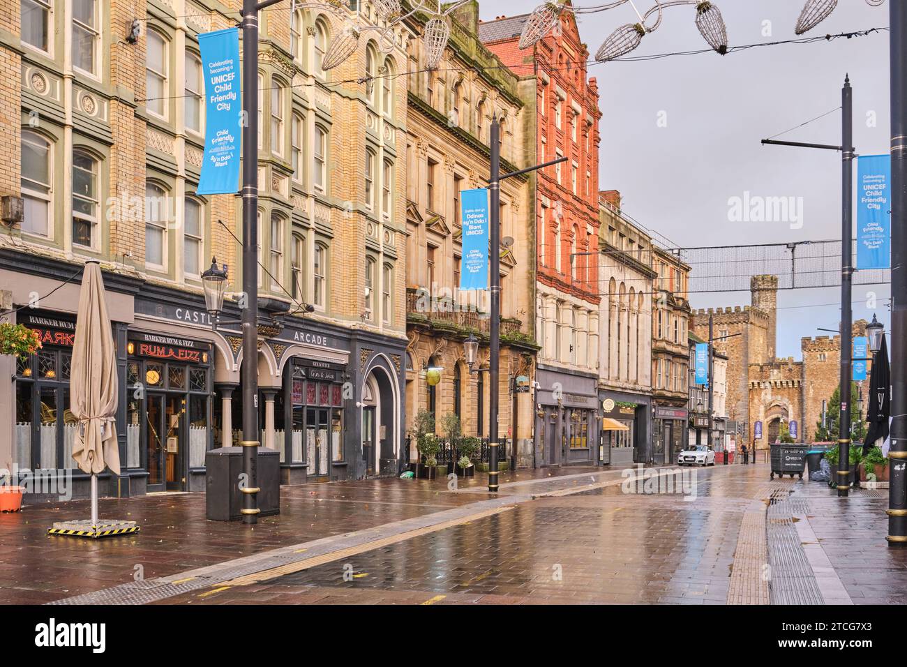 Cardiff, South Glamorgan, Wales, Europe - November 13, 2023: View along St Mary's Street towards ...