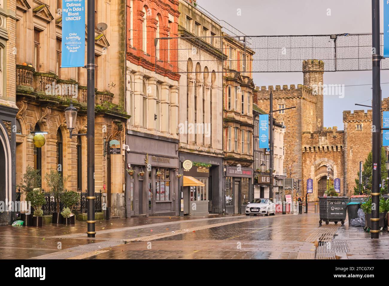 Cardiff, South Glamorgan, Wales, Europe - November 13, 2023: View along St Mary's Street towards ...