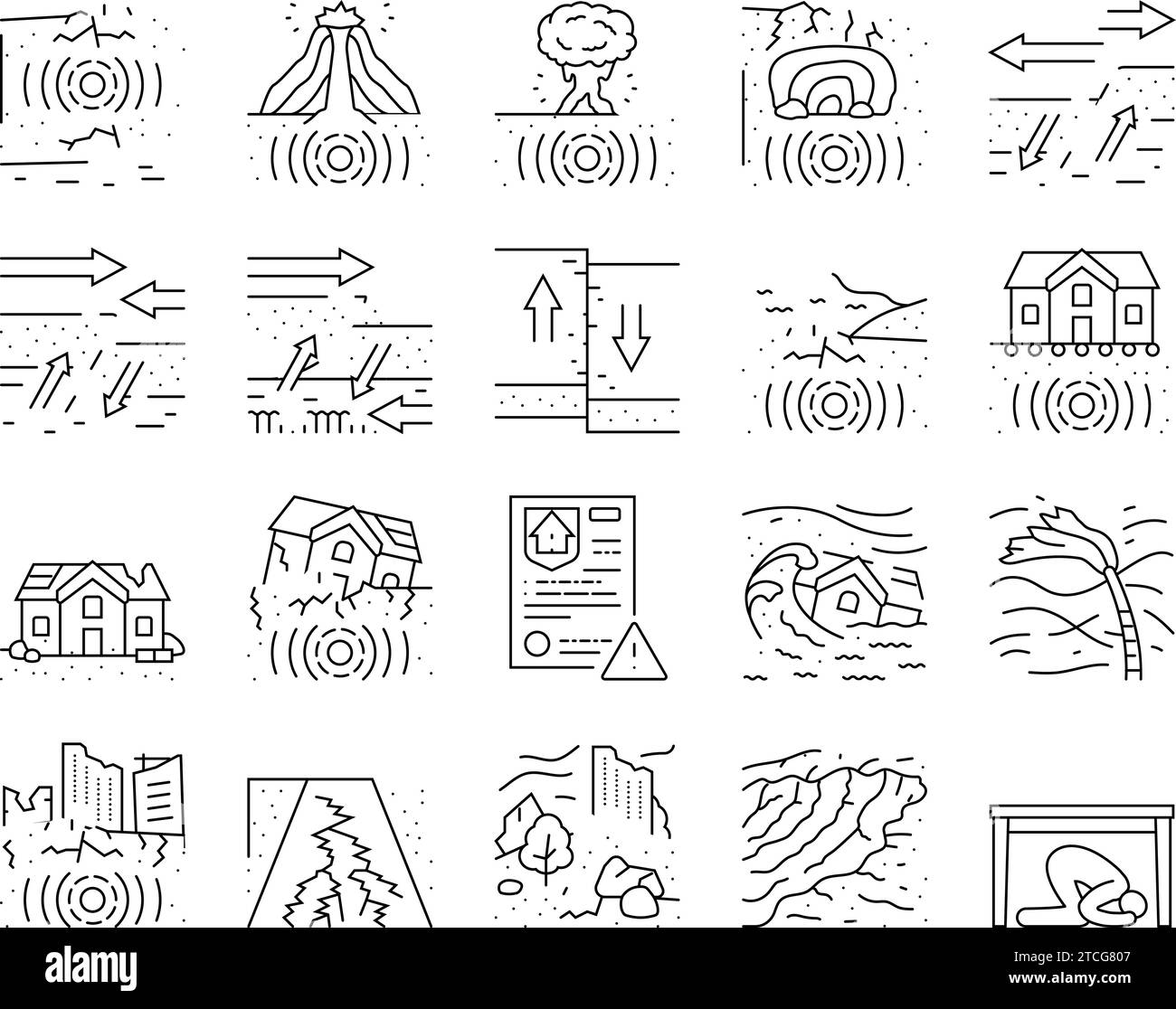 earthquake disaster wave crack icons set vector Stock Vector Image ...