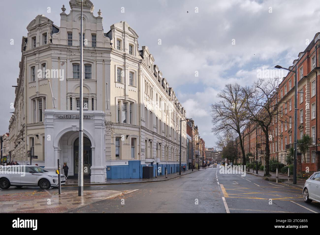 Cardiff, South Glamorgan, Wales, Europe - November 14, 2023: The Angel Hotel on Westgate Street ...