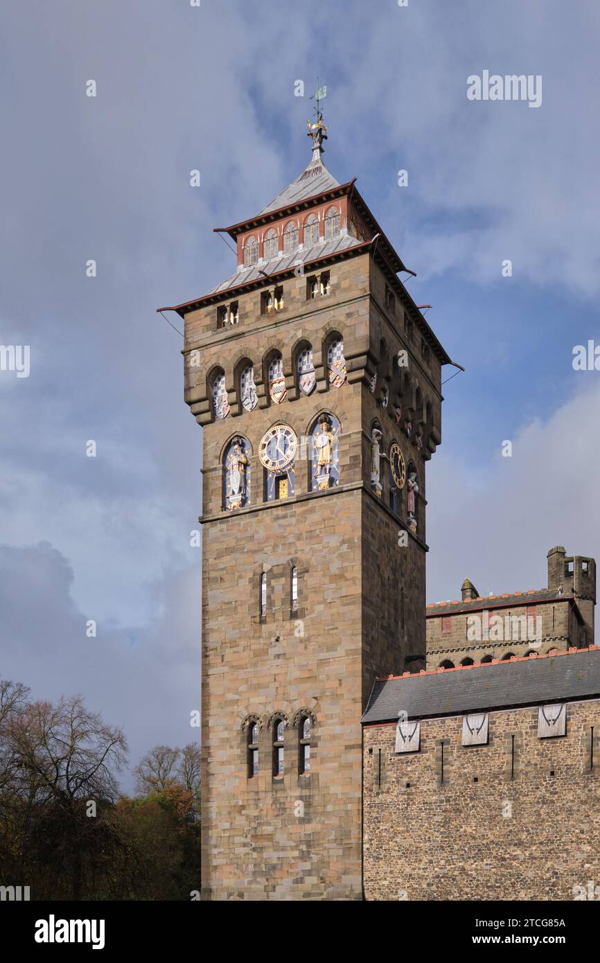 Cardiff, South Glamorgan, Wales, Europe - November 14, 2023: Castle clock tower Stock Photo - Alamy