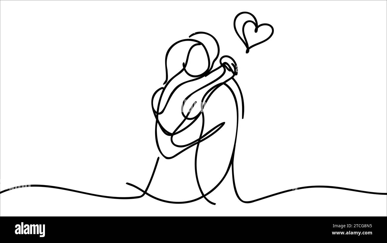 Continuous line drawing of embrace. Template for your design works ...