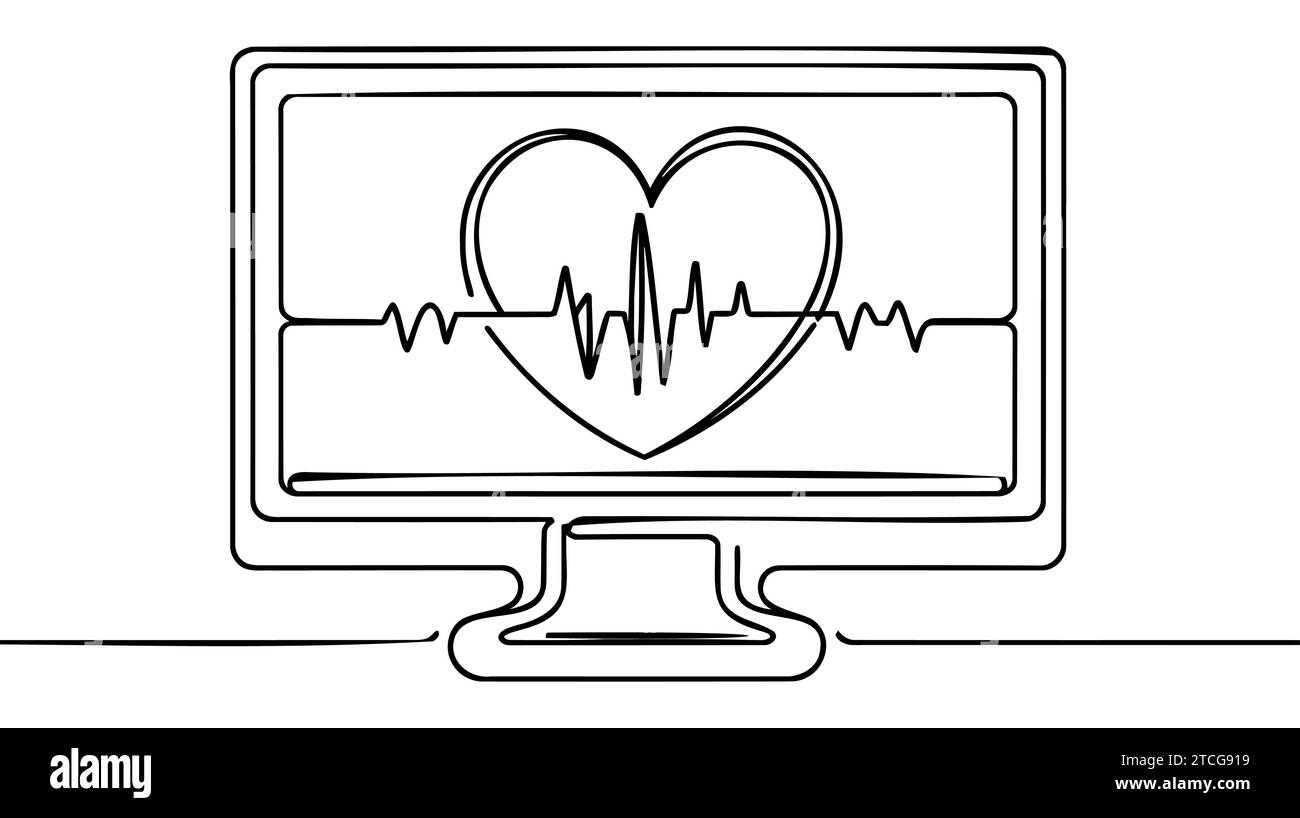 Continuous one line drawing heart pulse logo icon Stock Vector Image ...