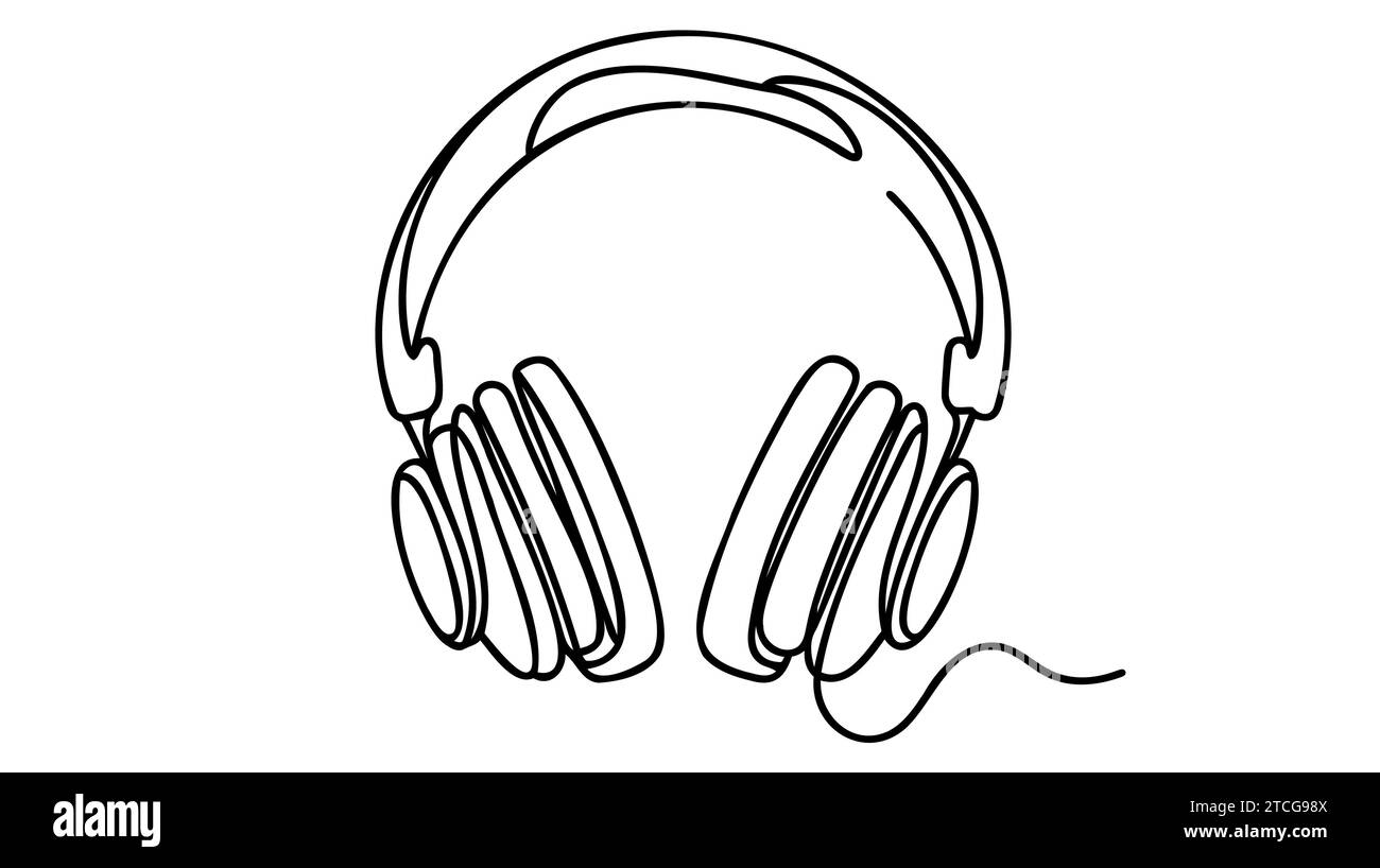 One line headphones. Hand drawn vector illustration. Continuous line ...