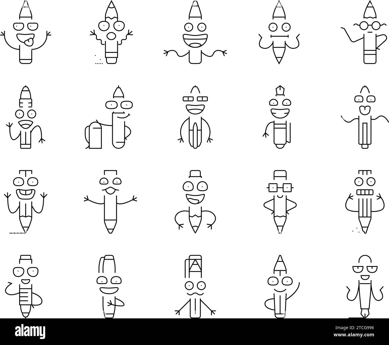 Stationery character school icons set vector pencil hi-res stock ...
