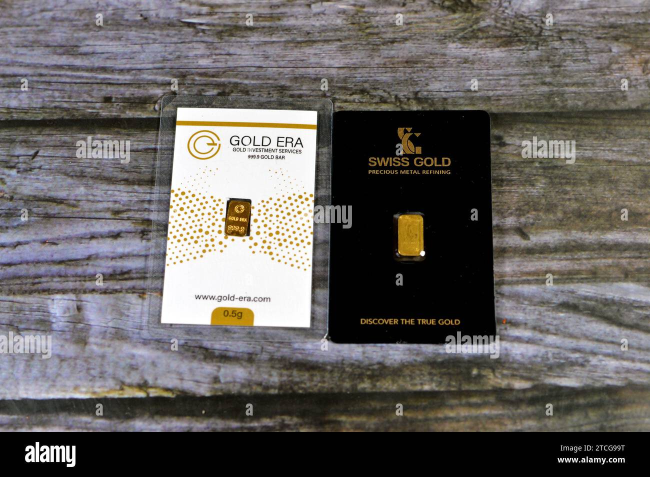 Cairo, Egypt, December 10 2023: 24 Karate pure yellow gold bars Swiss ...