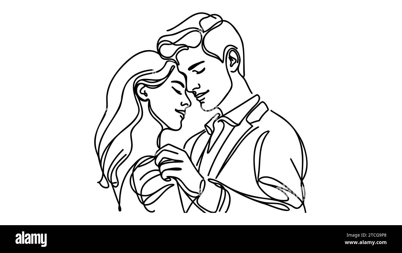 Single one line drawing happy cute married man and woman dancing on the ...