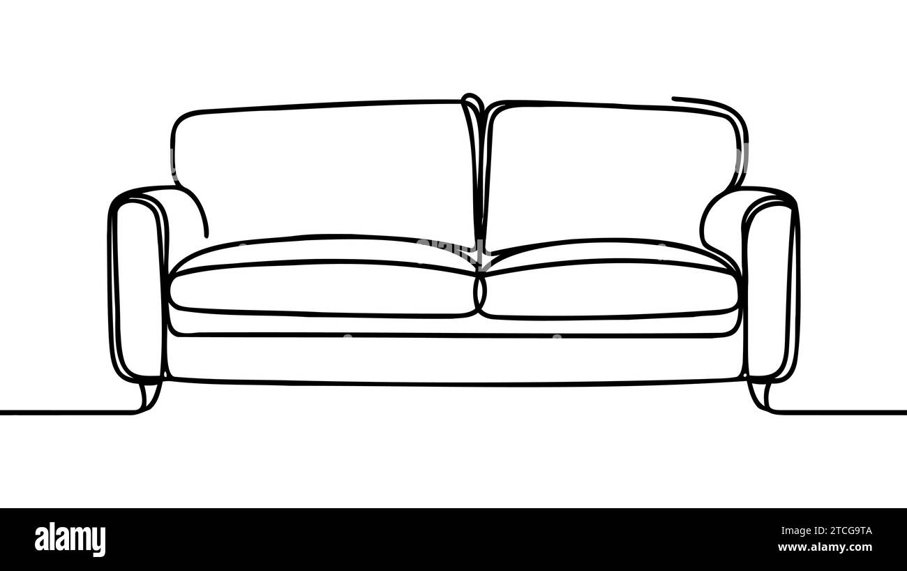 Sofa in one Continuous line drawing. Interior with couch in simple ...