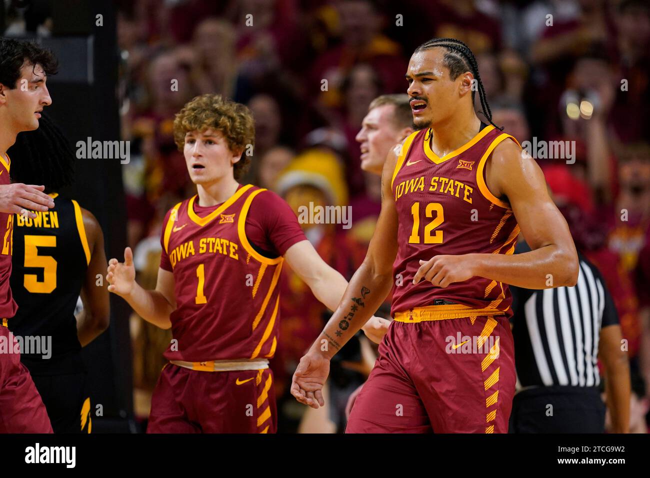 Iowa State forward Robert Jones (12) celebrates with teammates during ...