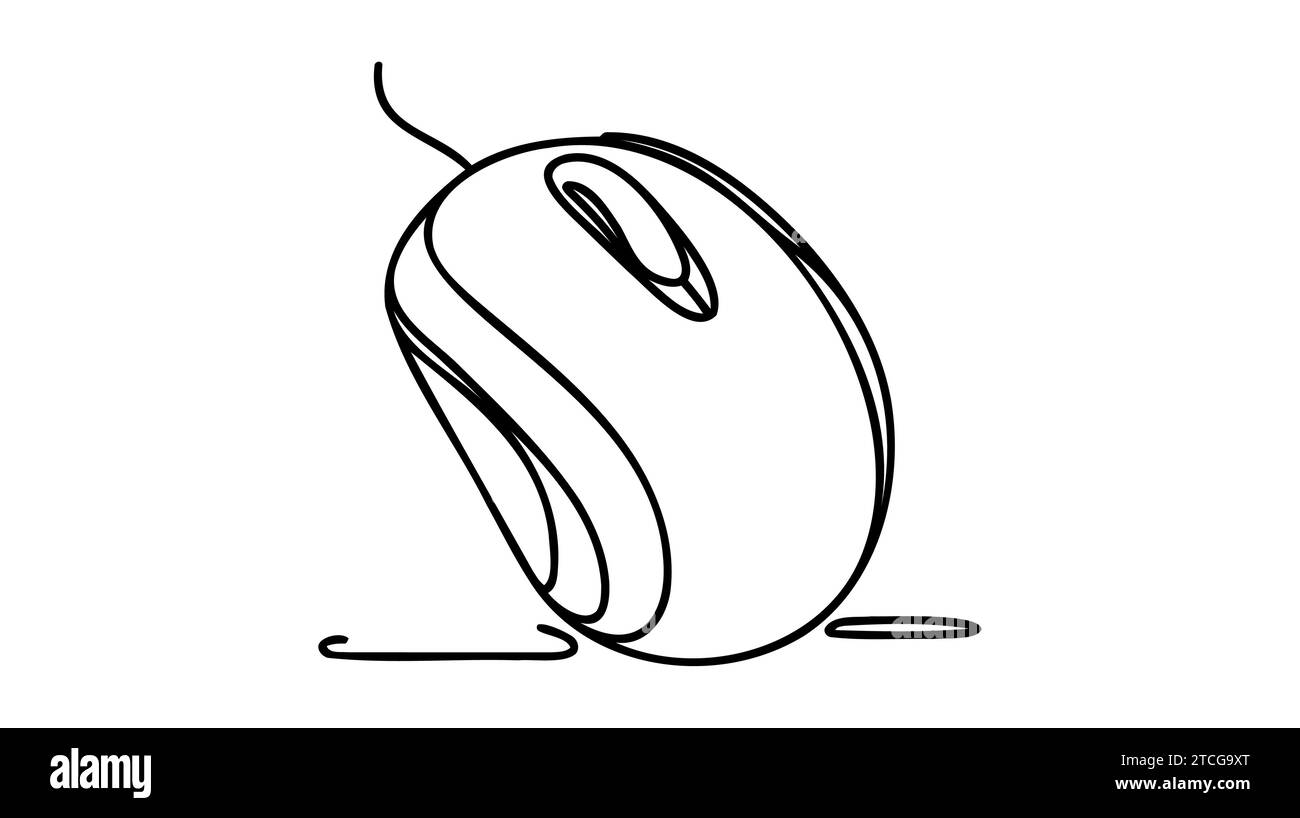 Drawing a continuous line. Computer mouse on white isolated background ...