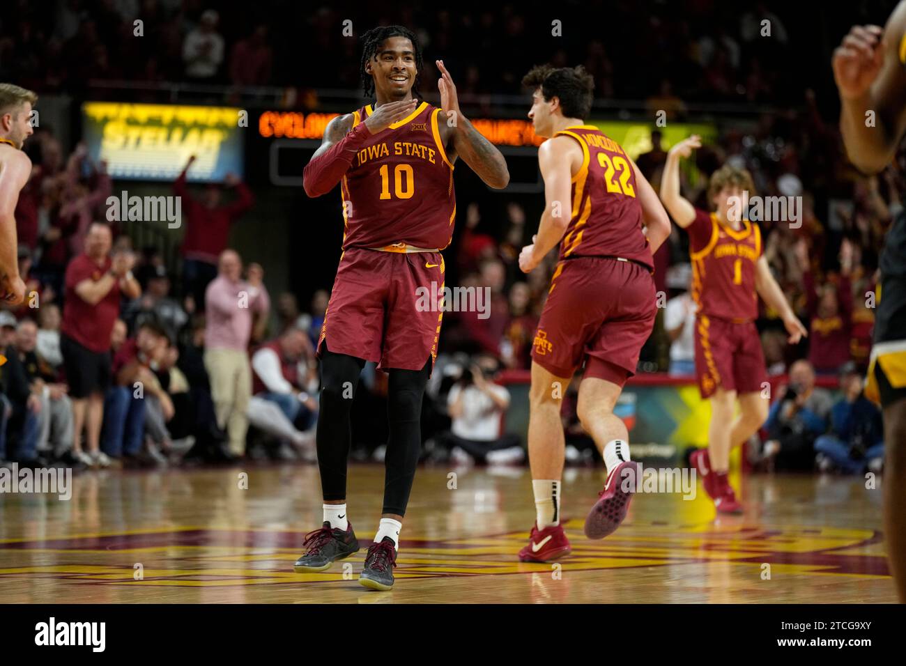Iowa State guard Keshon Gilbert (10) celebrates during the second half ...