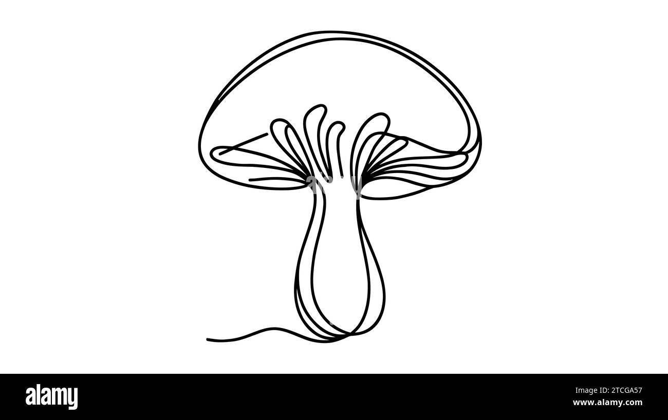 Continuous one line drawing of mushroom. Vector illustration Stock ...