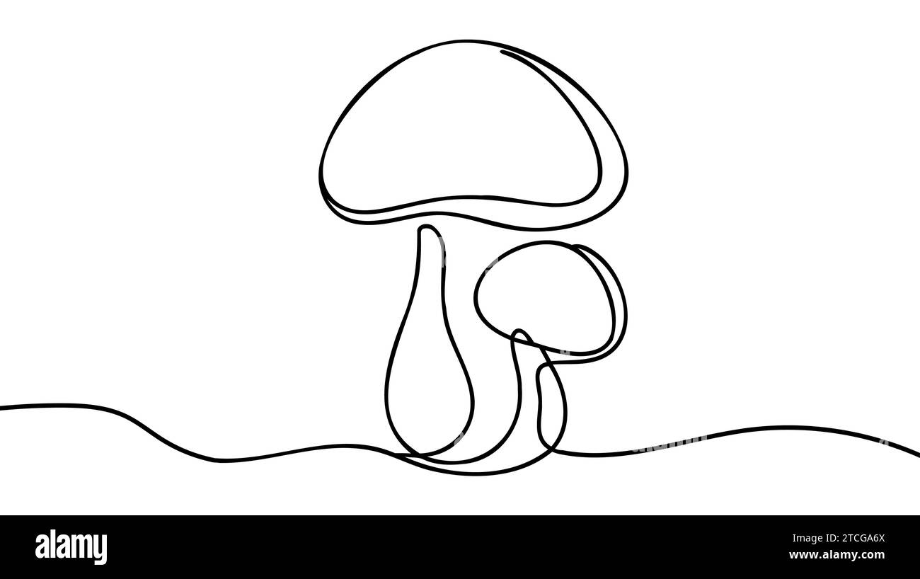 Continuous one line drawing of mushroom. Vector illustration Stock ...