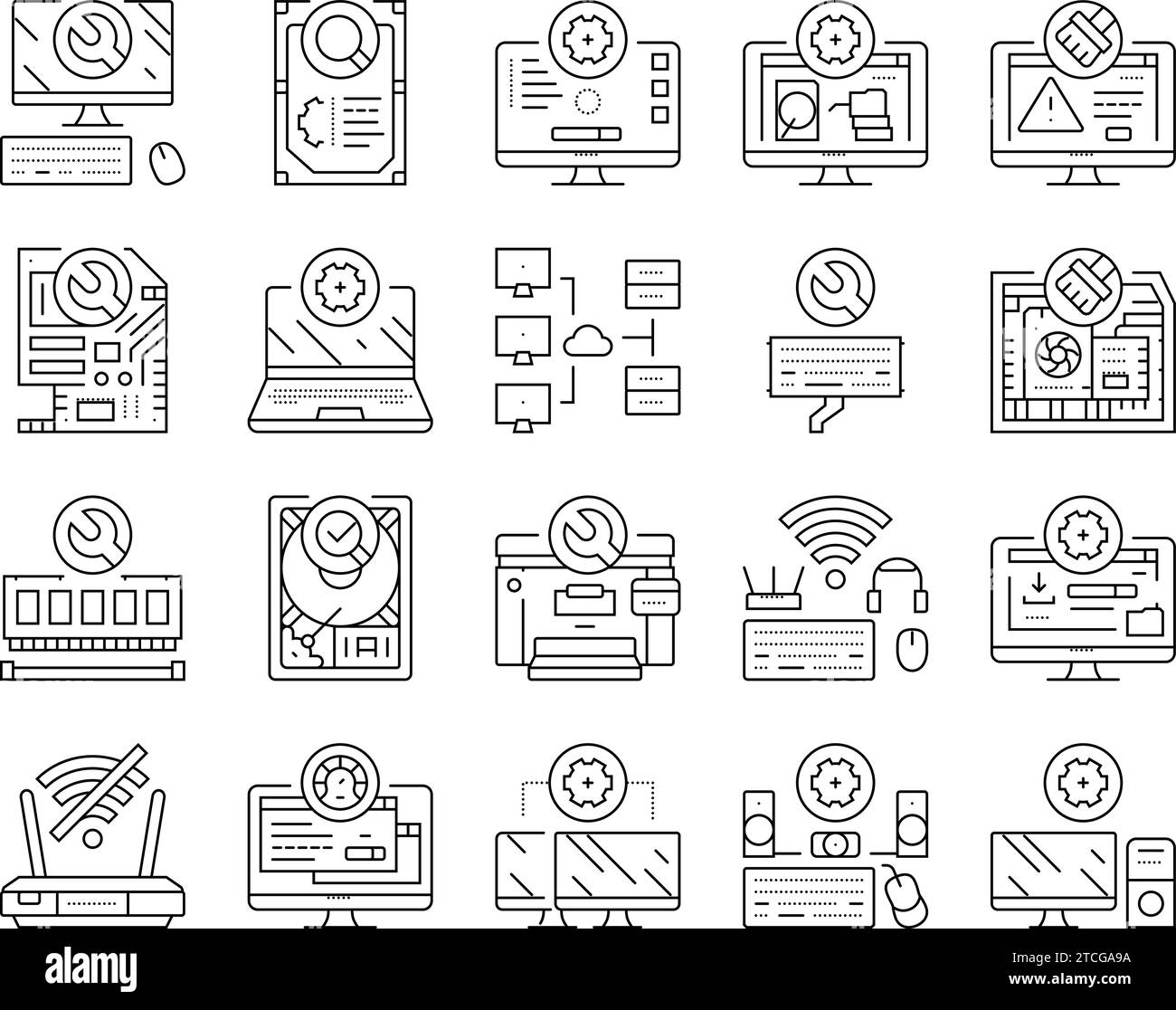 repair computer pc service icons set vector Stock Vector Image & Art ...