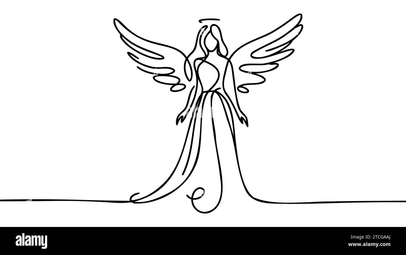Continuous one line drawing of angel. Angel concept minimalist design ...
