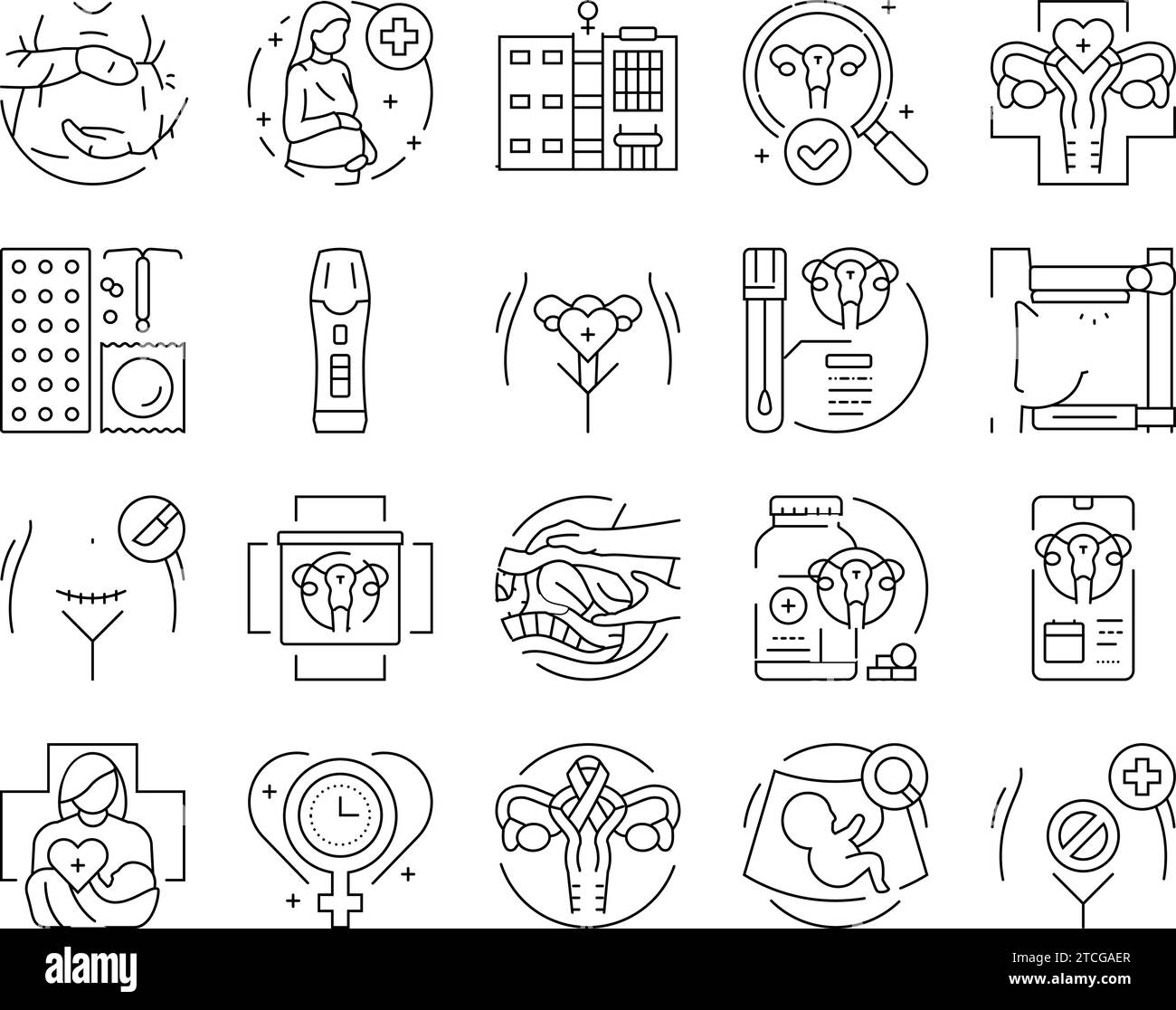Gynecologist Doctor Woman Patient Icons Set Vector Stock Vector Image
