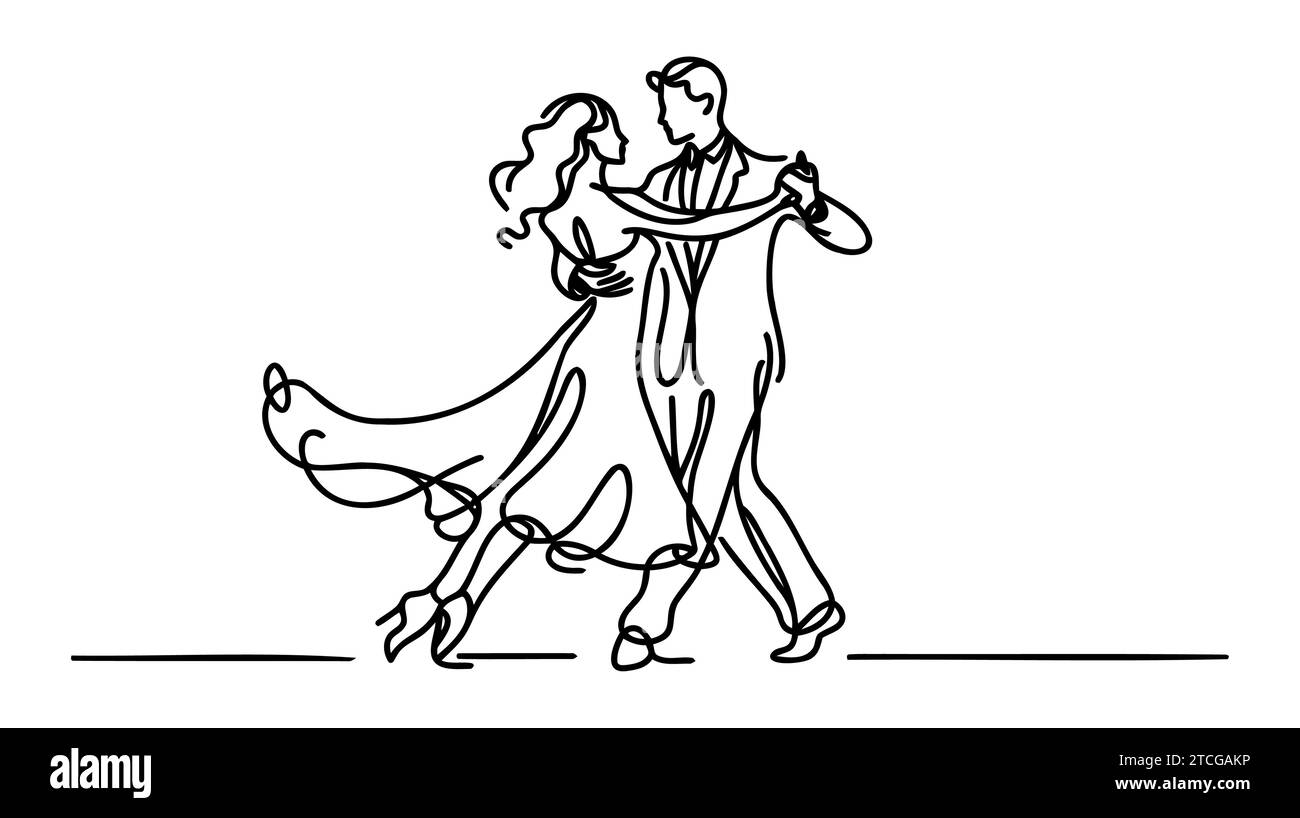 Single one line drawing happy cute married man and woman dancing on the ...