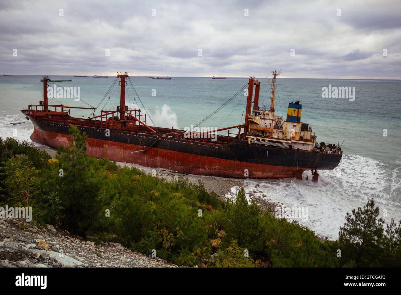 Shipwreck of cargo ship Rio on Black Sea shore Stock Photo - Alamy