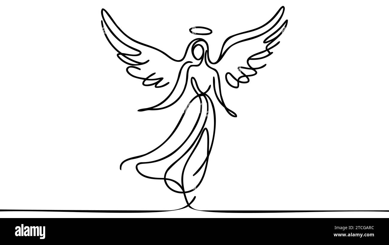 Continuous one line drawing of angel. Angel concept minimalist design ...
