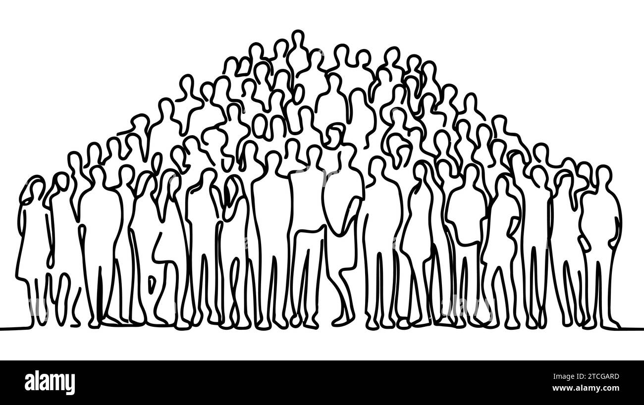 Group of people continuous one line vector drawing. Audience silhouette ...