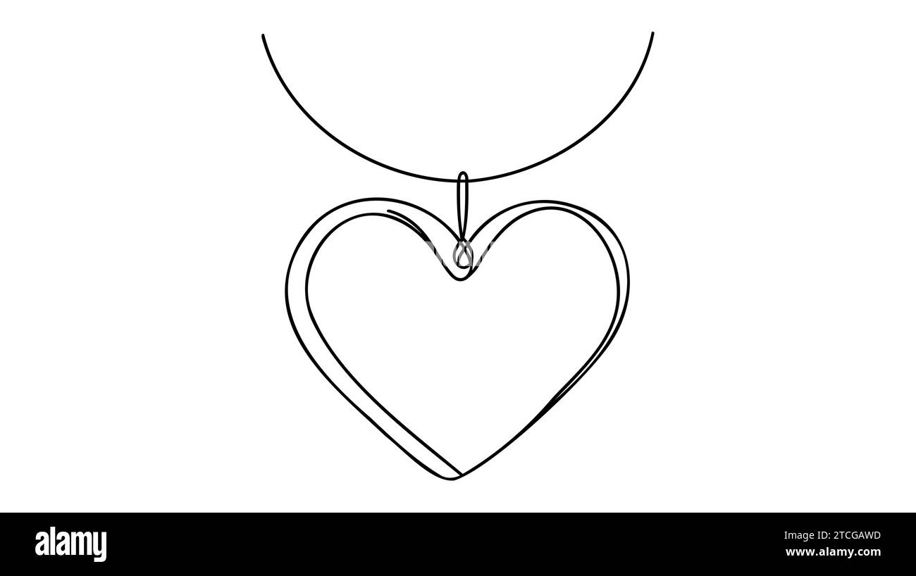 Heart shaped pendant necklace continuous line drawing. One line art of ...