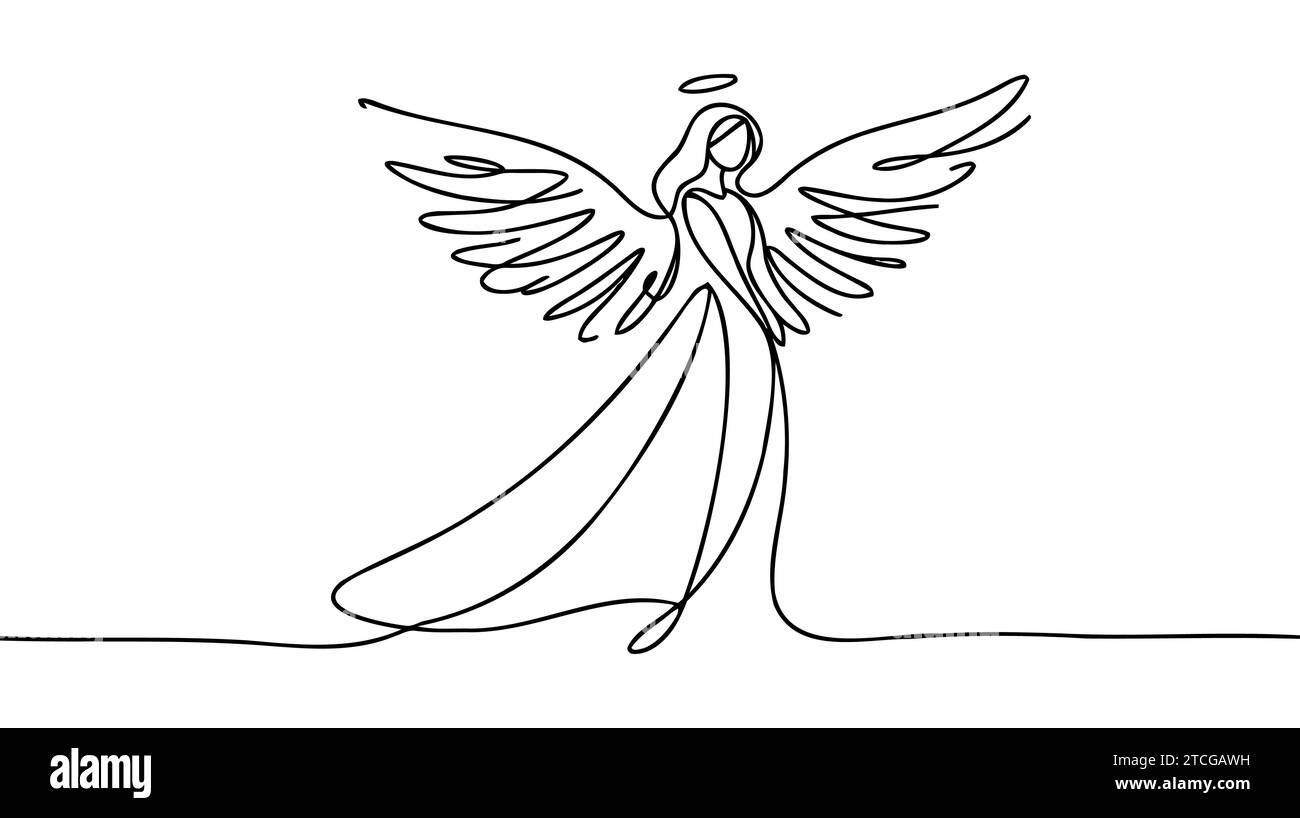 Continuous one line drawing of angel. Angel concept minimalist design ...