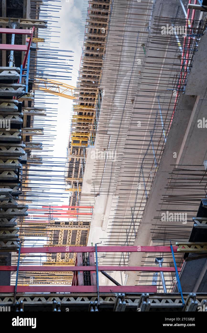 Scaffolding in the midst of construction work uncompleted, abstract ...