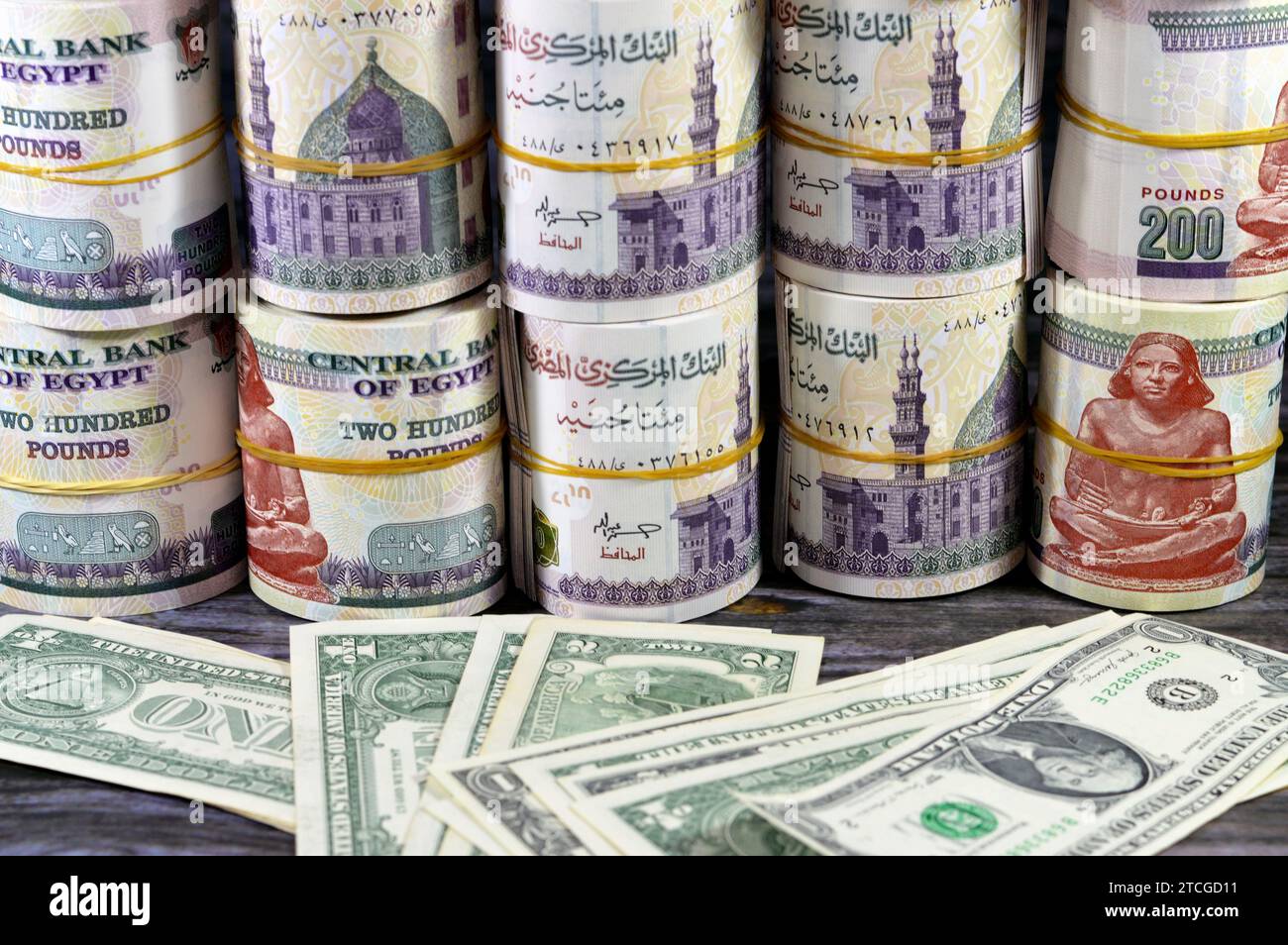 Piles and bundles of Egypt money thousands of Pounds currency banknotes ...