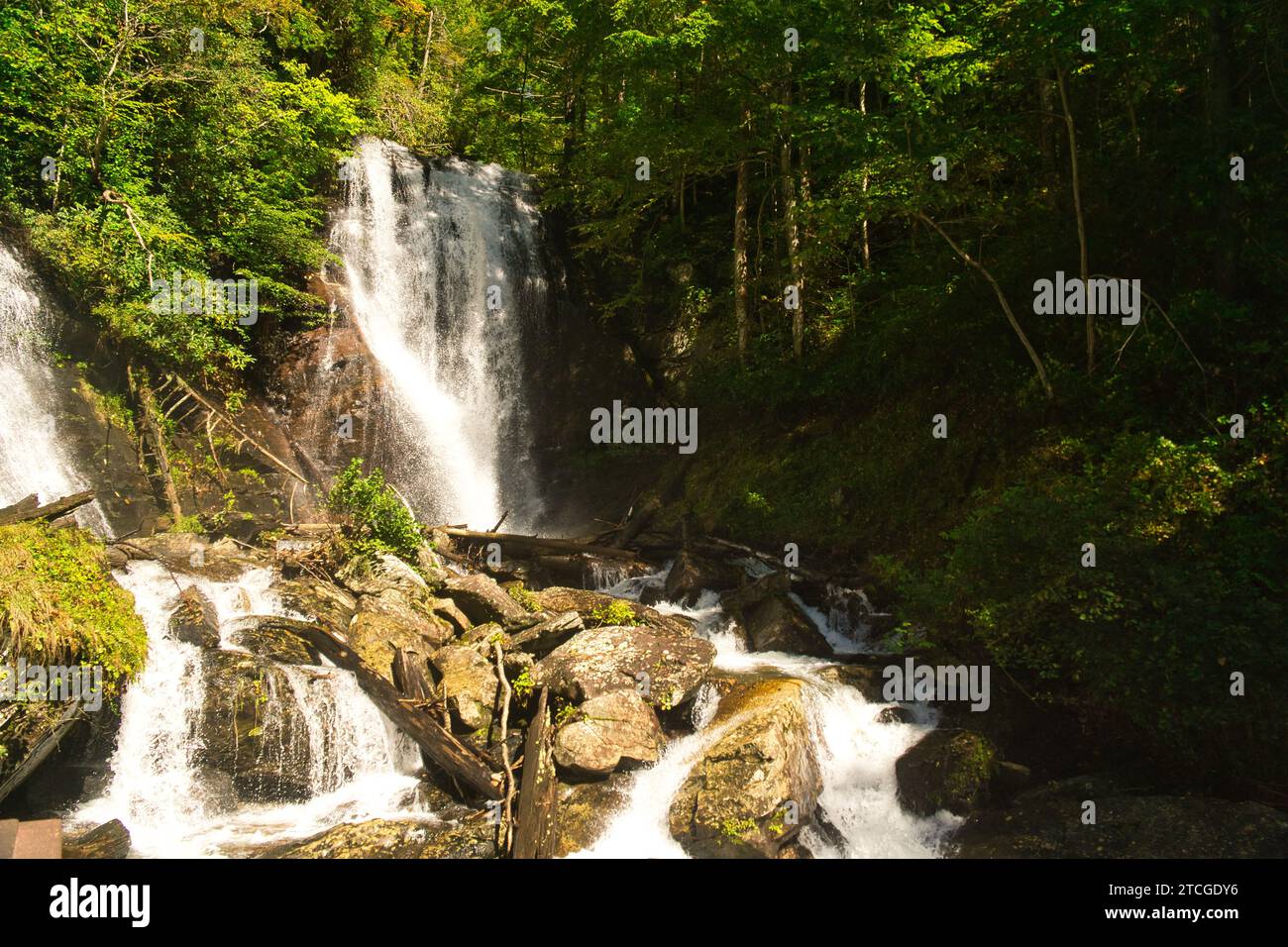 A panoramic view of water gushing from Anna Ruby waterfalls in Unicoi ...