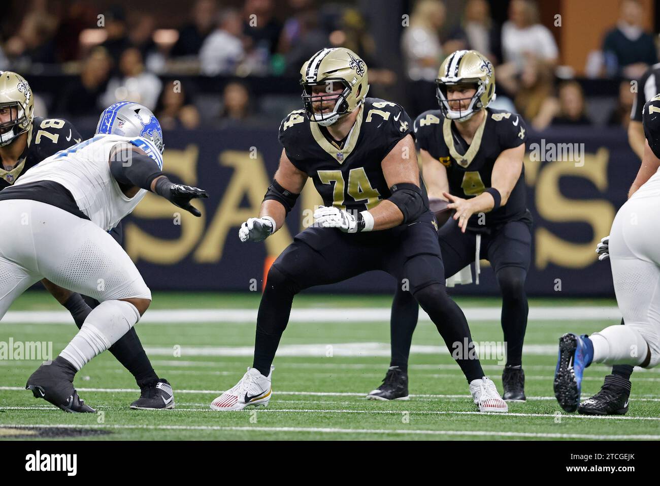 New Orleans Saints offensive tackle James Hurst (74) during an NFL ...