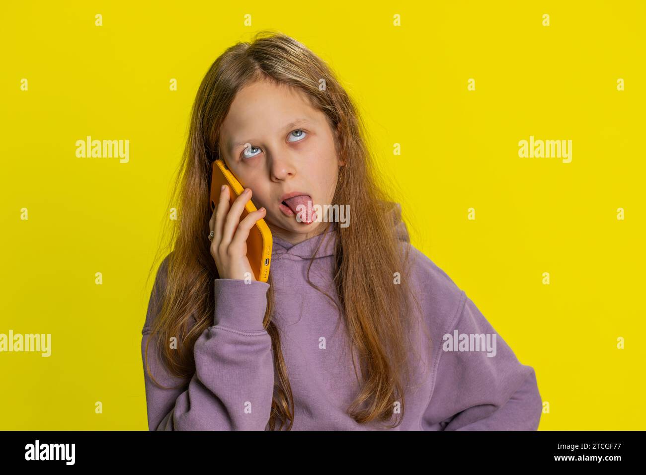 Portrait of disinterested preteen child girl kid having annoyed boring ...