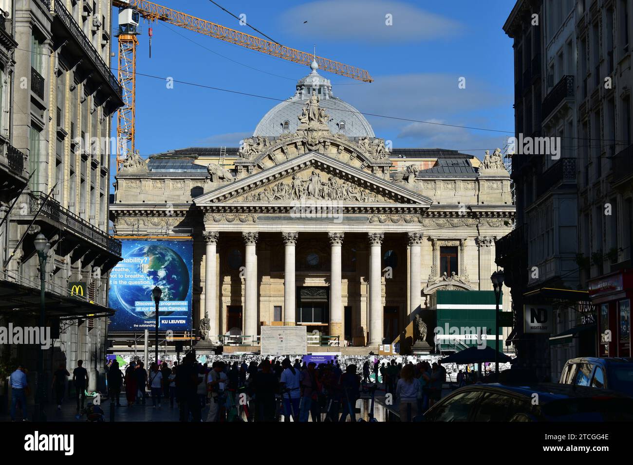 View of the majestic Bourse building while partially under renovating ...